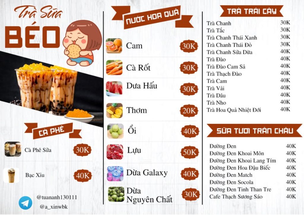 5 mẫu menu cho quán bún đậu mắm tôm hot nhất hiện nay