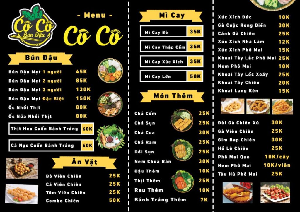 25+ mẫu menu cho quán bún đậu mắm tôm hot nhất hiện nay