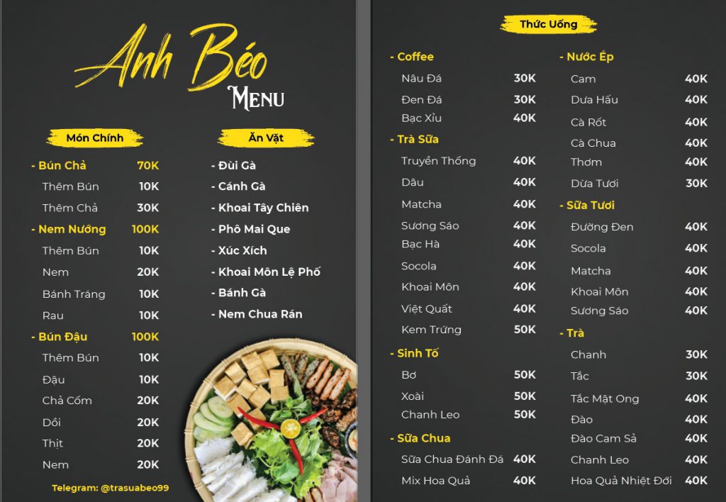 9 Menu quán bún đậu siêu đẹp cho những ai sắp mở quán